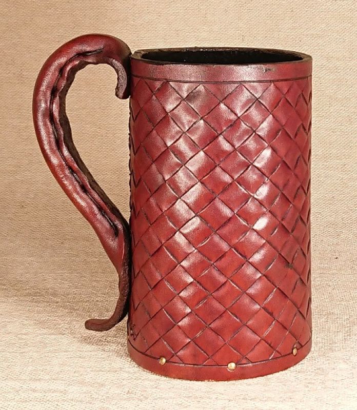 Basket Weave Hand Carved Leather Tankard & Jack • Hidebound