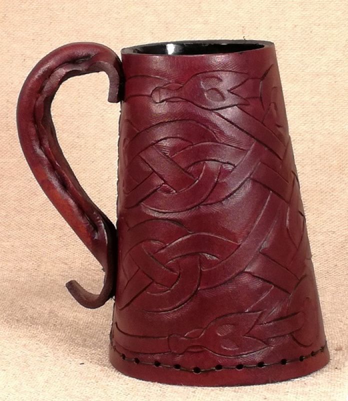 Leather Tankard & Jack Celtic Knot Serpent - Hand Carved • Hidebound