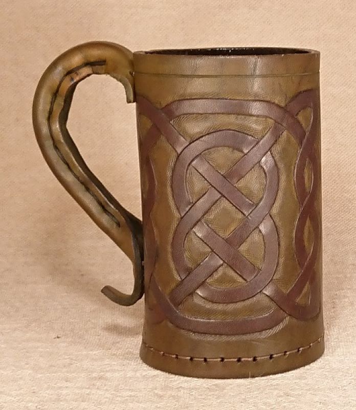 Square Celtic Knot Hand Carved Leather Tankard & Jack • Hidebound